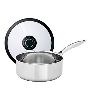 Black Cube Stainless Steel 2.5 QT Saucepan With Lid, 3 Ply Professional Grade Steel 8-Inch Pan, Sliver, Dishwasher Safe.