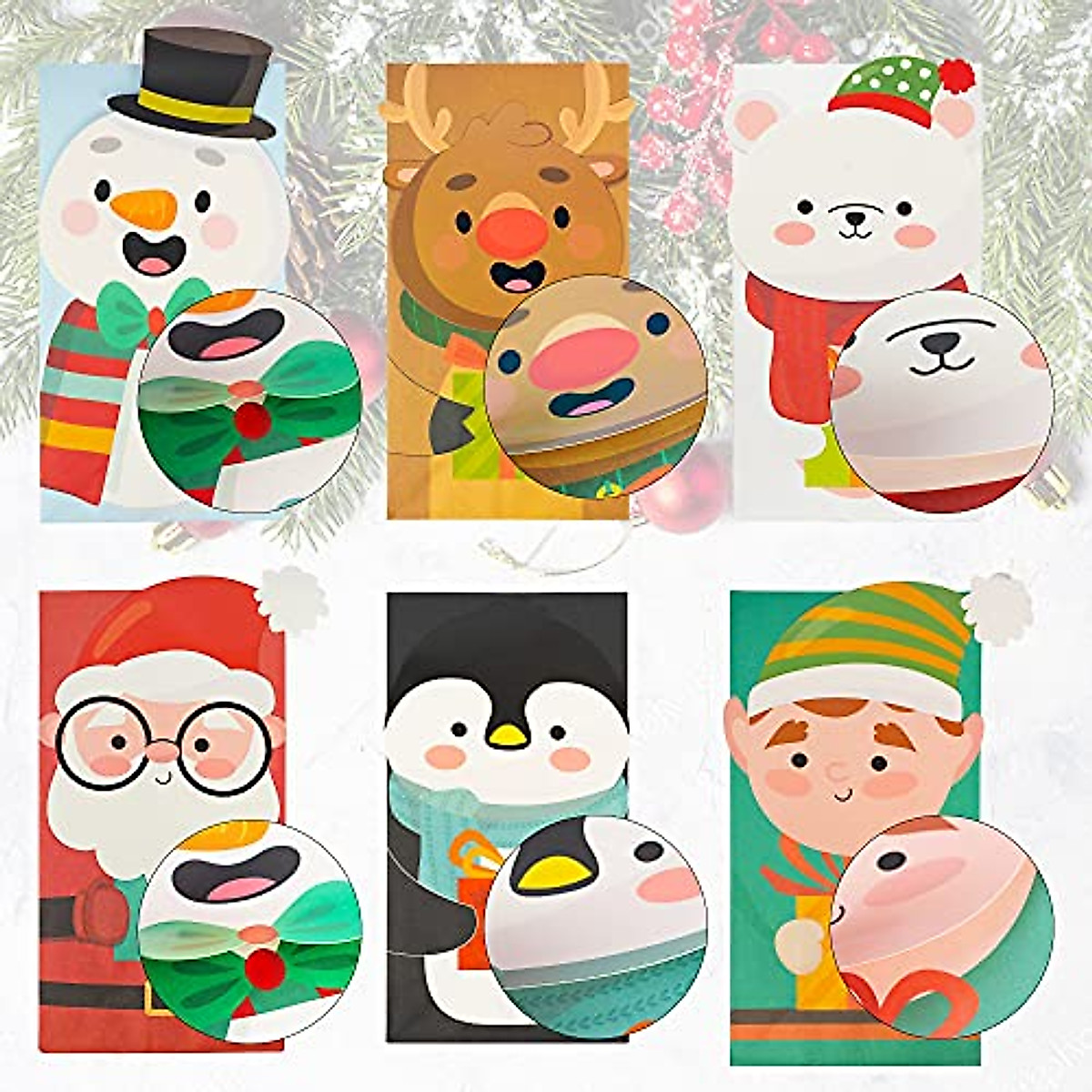 Uptotop Christmas Candy Bags, 24 Pack 2D Christmas Treat Bags with 6 Assorted Designs, Xmas Kraft Paper Bags for Holiday Cookie Candy Party Favor Supplies Decor
