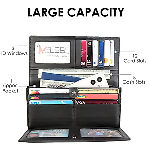 KELEEL Women's Wallet RFID Blocking Large Capacity Genuine Leather Trifold Ladies Purse Clutch Wallets Card Organizer