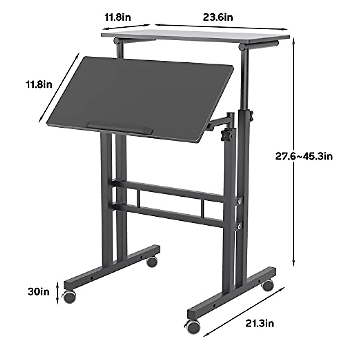 Mobile Stand Up Desk, 24 inch Laptop Computer Desk Adjustable Standing Home Office Desks with Roller, Student Desk School Desk Simple Stand Up Desk Small Desks for Small Spaces for Standing or Sitting