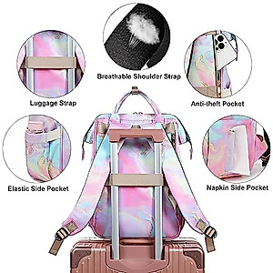 Marble Insulated Lunch Laptop Backpack Backpack for Women, Girls School Backpack College Bookbags Picnic Cooler Backpack (Pink)