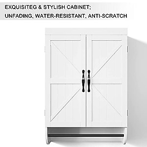 SRIWATANA Bathroom Storage Wall Cabinet Over The Toilet with Adjustable Shelf, Space Saver 2-Door Medicine Cabinet with Tower Bar, White