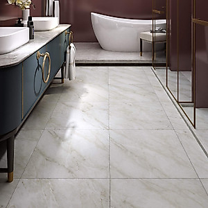 Livelynine 32 Pack Peel and Stick Floor Tile 12X12 Inch Light Grey Marble Peel and Stick Vinyl Flooring Sheet Kitchen Flooring Tiles Bathroom Stick on Floor Tile Stickers Bedroom Laminate Linoleum