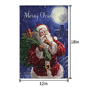 Merry Christmas Flag - 1 Set Santa Claus Double-Sided Burlap Garden Flag for Holiday Sign Banner for Outdoor Decoration 12 x 18 inches