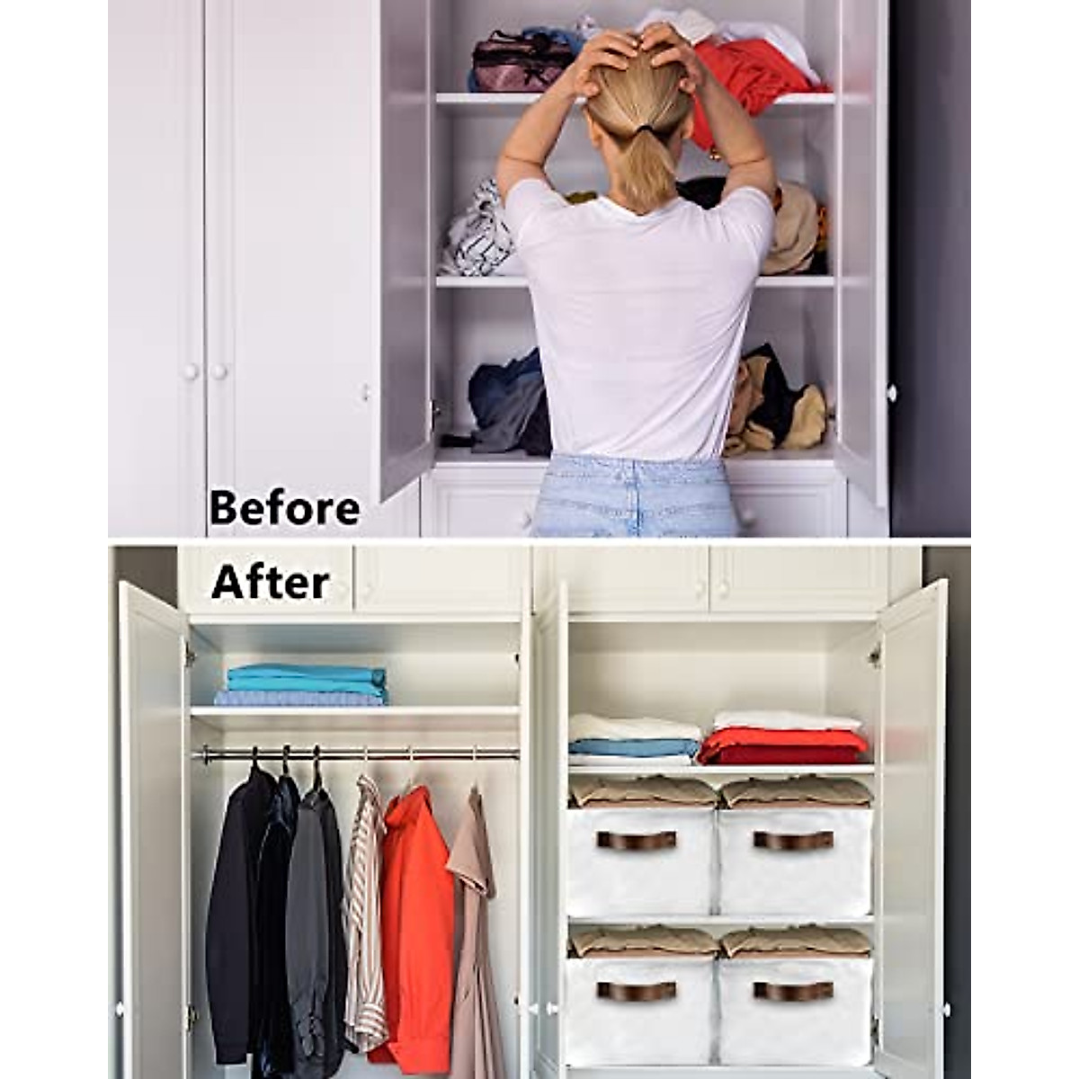 Dog Lover Decor Storage Bins Large Foldable Storage Baskets for Shelves, Waterproof Storage Boxes with Handles for Closet Cabinet Living Room Laundry - German Shepherd Illustrations White Backdrop