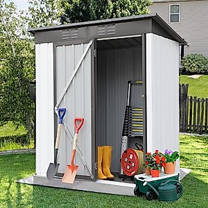 5 x 3ft Outdoor Metal Storage Shed，with Lockable Doors, Sun Protection, Waterproof Tool Storage Shed for Patio, Lawn,Backyard (Gray)