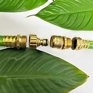 HQMPC Garden Hose Quick Connect No Pb Solid Brass Quick Connector Garden Hose Fitting Water Hose Connectors 3/4 inch GHT (4)