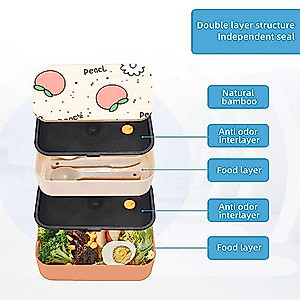Peachy Cutie Adult Lunch Box, Bento Box, With Cutlery Set Of 3, 2 Compartments, Rectangular, Lunch Box For Adults