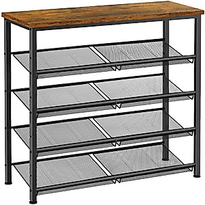 Pipishell 5-Tier Shoe Rack for Entryway and Small Spaces with Wooden Top & Metal Frames, Shoe Storage Organizer with Adjustable Storage Shelves, PISRB4V