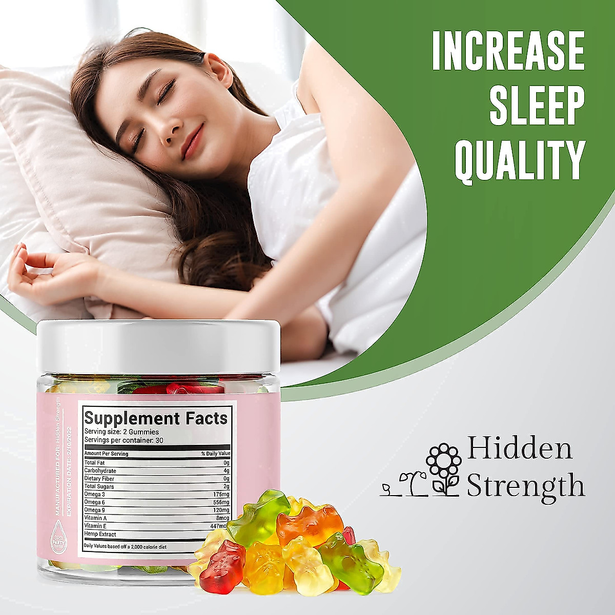 Hidden Strength Hemp Gummies for Her 30000mg - Premium Women's Hemp Gummy Bear Candy Supplements for Sleep Support, Relaxation- All Natural Hemp, Gluten Free, Organic