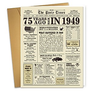 Ogeby Funny 75th Birthday Gifts for Women Men, Jumbo 75th Birthday Card for Dad Mom Grandma, Gifts for 75 year old woman, Vintage Back in 1949 Birthday Cards Gifts