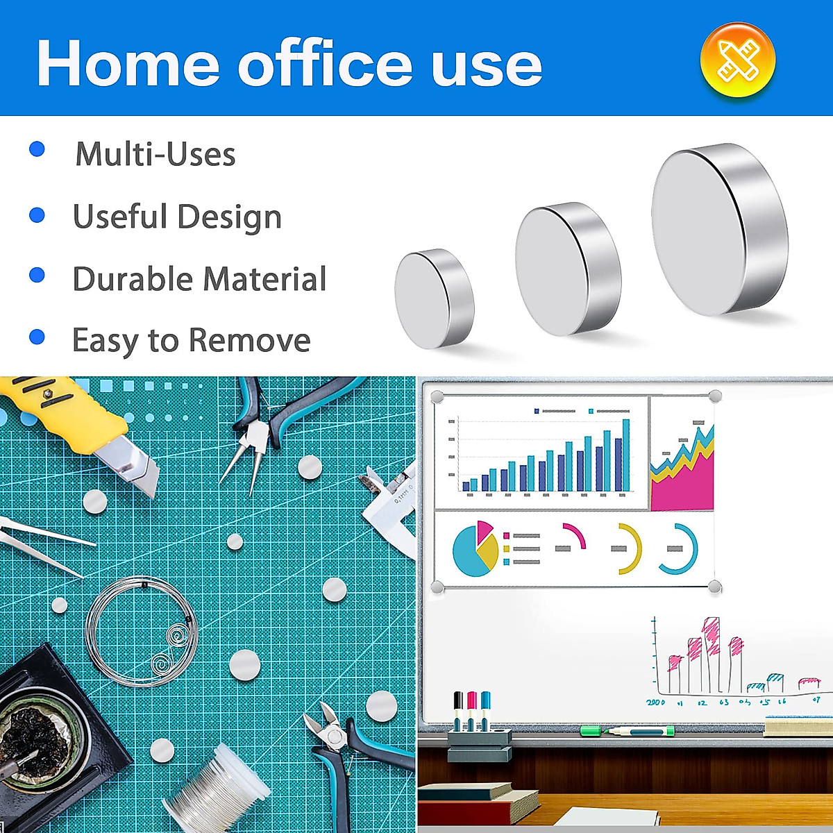 TRYMAG Small 400Pcs Rare Earth 3 Different Sizes Tiny Mini Magnets for Crafts, Small Round Fridge Magnets for Miniatures, Refrigerator, Office, Kitchen Cabinet, DIY