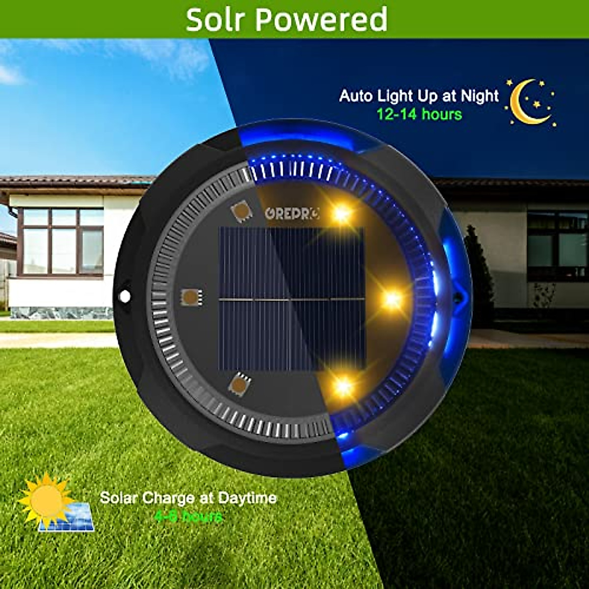 Solar Ground Lights, 8 Packs 𝟏𝟎 𝐋𝐄𝐃 𝟏𝟎𝟎𝟎𝐦𝐀𝐡 Solar Garden Lights IP65 Waterproof Outdoor In-Ground Landscape Lighting for Patio Pathway Lawn Yard Deck Driveway Walkway(Warm White+Blue)