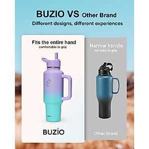 BUZIO Insulated Water Bottle with Handle & Flip Straw, 40oz Metal Travel Tumbler Fits in Cup Holders, Dishwasher Safe Leakproof Sport Thermos, Gift for Him&Her, Keep Cold for 48hrs, Dark Purple Green