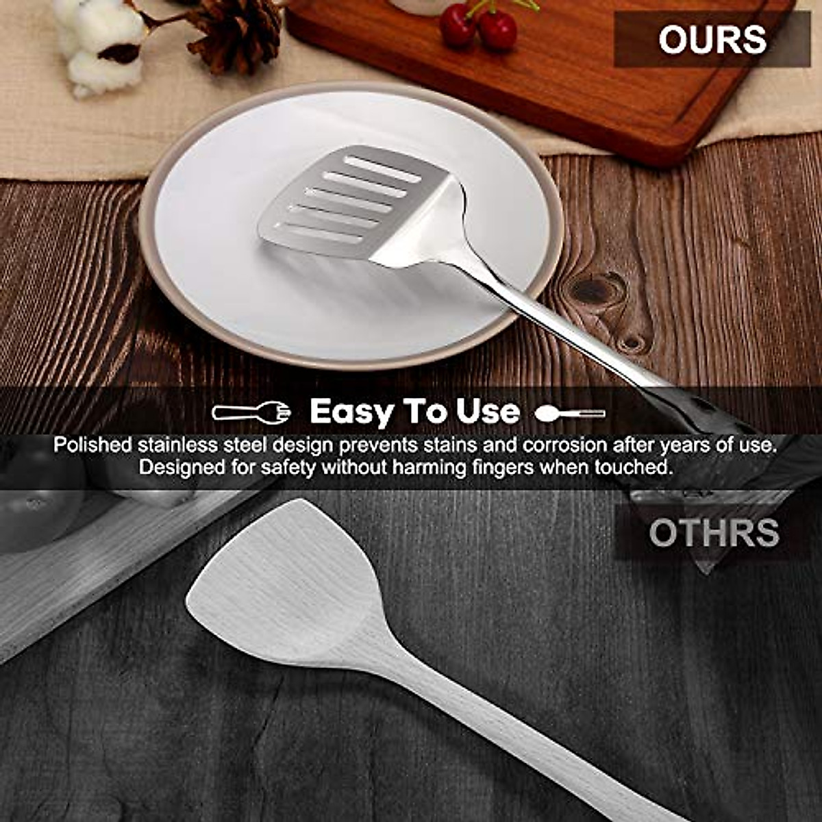 BAERFO High-grade Stainless Steel Slotted Spatula,Cooking Slotted Turner for Kitchen 1-Pcs (13.5 inch)