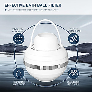 Varycony Bath Ball Water Filter, Bathtub Filter for Tub Faucet, Removes Hundreds of Contaminants, Purify Your Bathwater for Healthier Skin and Hair, BPA Free -White