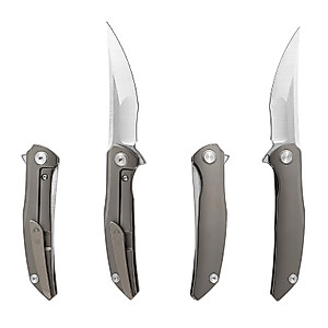 CMB Made Knives CMB Sasori Belt Satin M390 Steel Hollow Grindin Blade 6AL4V Titanium Frame Lock Outdoor Camping Knives Survival Backpacking Work Knife CMB-15 (Faint yellow)