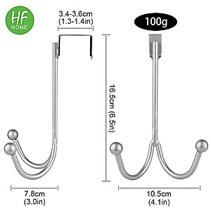 HFHOME 2Packs Over The Door Double Hanger Hooks, Metal Twin Hooks Organizer for Hanging Coats, Hats, Robes, Towels- Silver