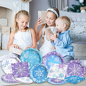 Frozen Plates and Napkins-61Pcs Winter Wonderland Snowflake Tableware for Christmas Winter Holiday,Birthday,Baby Shower