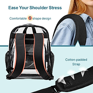 iSPECLE Clear Backpack, Durable School Backpack with Laptop Compartment Clear Backpack with Reinforced Padded Straps Transparent Bag for School, Work, Security, Black