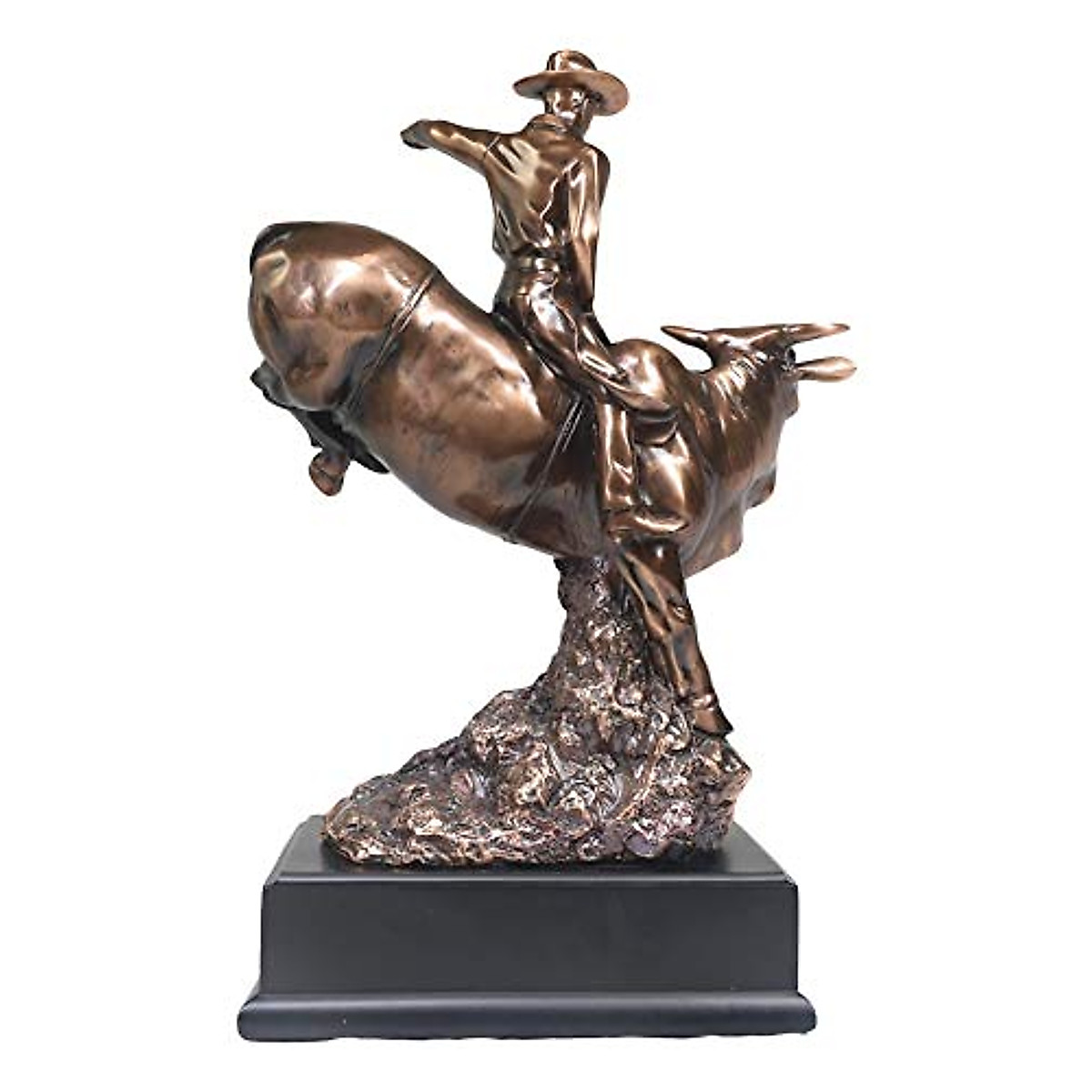 Ebros Large Rustic Western Rodeo Bull Rider Cowboy On Bucking Bull Statue in Electroplated Sepia Bronze Finish Old World Wild West Cattle Bull Riding Cowboys Accent Figurine