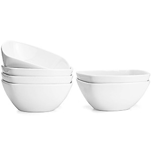 Foraineam Porcelain Square Cereal Bowls 20 Ounces Soup Pasta White Serving Bowl for Dinner, Dessert, Salad, Fruit, Small Side Dishes, Set of 6