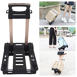 Natudeco Shopping Trolleys Heavy Duty Folding Hand Trolley with 4 Silent Wheels Adjustabled Pull Cart for Luggage Shopping 88lb Load Capacity