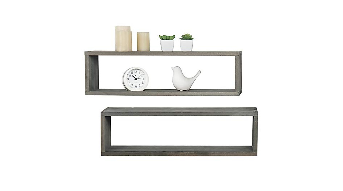 Rustic Gray Wall Mounted Cubby Shelves - Set of 2