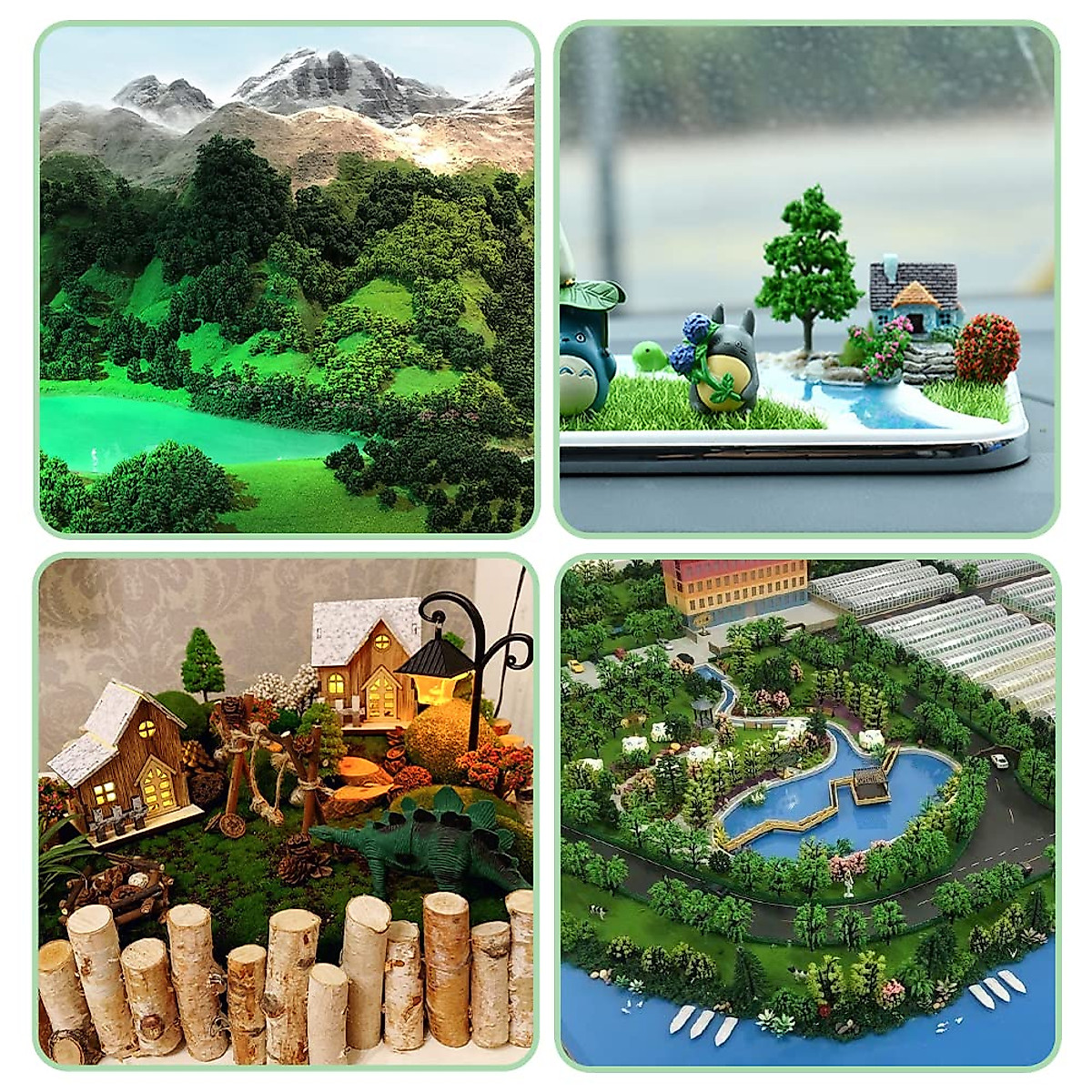 LUEYAO Mini Model Miniature Trees Mixed Train Scenery Architecture Trees Fake Trees for DIY Crafts Building Model Scenery Landscape Green 1.2-3.9 inch 20 PCS
