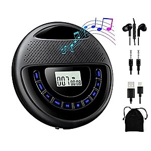 Gueray CD Player Portable Rechargeable with Speaker Dual Stereo 1400mAh CD Walkman CD Discman Backlight Battery Personal CD Player with Headphones Memory Function Anti-Skip Protection LCD Display