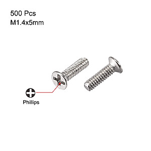 uxcell M1.4 x 5mm Phillips Screw Fastener Silver Tone for Laptop PC TV Fan Switch 500pcs