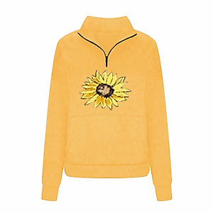 target online shopping sweatshirt for women plus size Sweatshirts for Women Fleece Half Zip Pullover with Front Pocket Fall Teen Girl Preppy Sweatshirts Puff Sleeve Pullover Yellow L