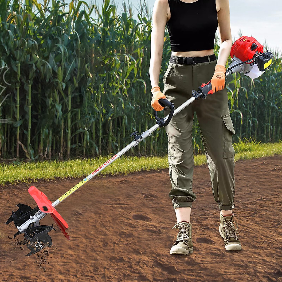 Garden Tiller Cordless,42.7CC 2-Stroke Single-Cylinder Gasoline Engine Rototiller Gas Powered,1.25KW Mini Tiller Cultivator,Cultivated Land Reclamation Tillage Ripper Garden Cultivators for Gardening