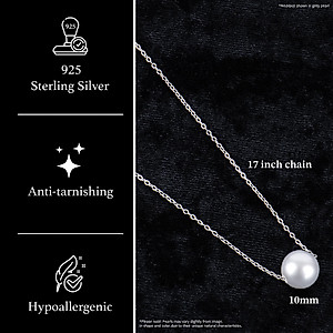 Sterling Silver 10-11mm Freshwater Cultured Floating Pearl Tin Cup Chain Necklace Jewelry for Women 17" (Grey, sterling-silver)