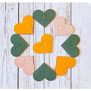 PQ Bees Personalized Leather Handmade Corner Bookmarks( 3 Pcs), 26 Letters Leather Heart Shape Corner Page Bookmark, Cute Bookmarks for Book Reading Lovers Meaningful Gift( G)