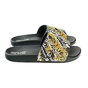 Versace Jeans Couture Black Gold Baroque Pattern Pool Slide-7 for womens