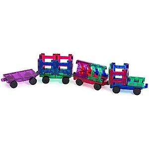 Playmags Magnetic Tiles Train Set, 20 Piece Accessory Set Includes 4 Trains, Stronger Magnets, Building Blocks Add-On, STEM Toys for Kids.