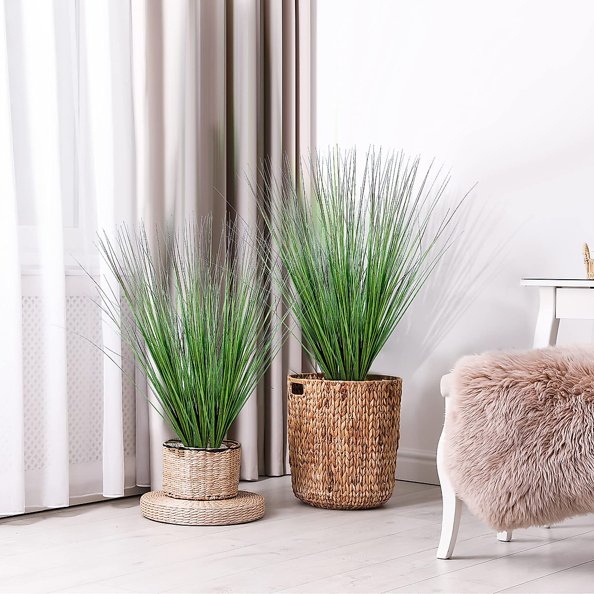 BANNINEO 27" Artificial Plants Greenery Wheat Grass for Indoor Outdoor, UV Resistant Realistic Faux Fake Shrubs Plant Onion Grass for Home, Office, Living Room, Garden, Patio(6-Pack)