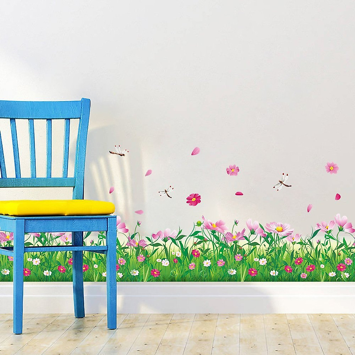 Amaom® Removable Beautiful Nursery Pink Butterfly Flowers Baseboard Wall Decals Murals Home Art Decor Peel Stick Wall Stickers for Wall Corner Kids Room Bedroom Living Room Decorations