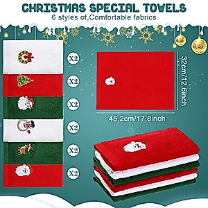 Macarrie 12 Pcs Christmas Hand Towels Christmas Santa Reindeer Snowman Tree Embroidered Bathroom Kitchen Cotton Towels Absorbent Christmas Towels Christmas Washcloths, 13 x 18 Inch (Fresh Style)
