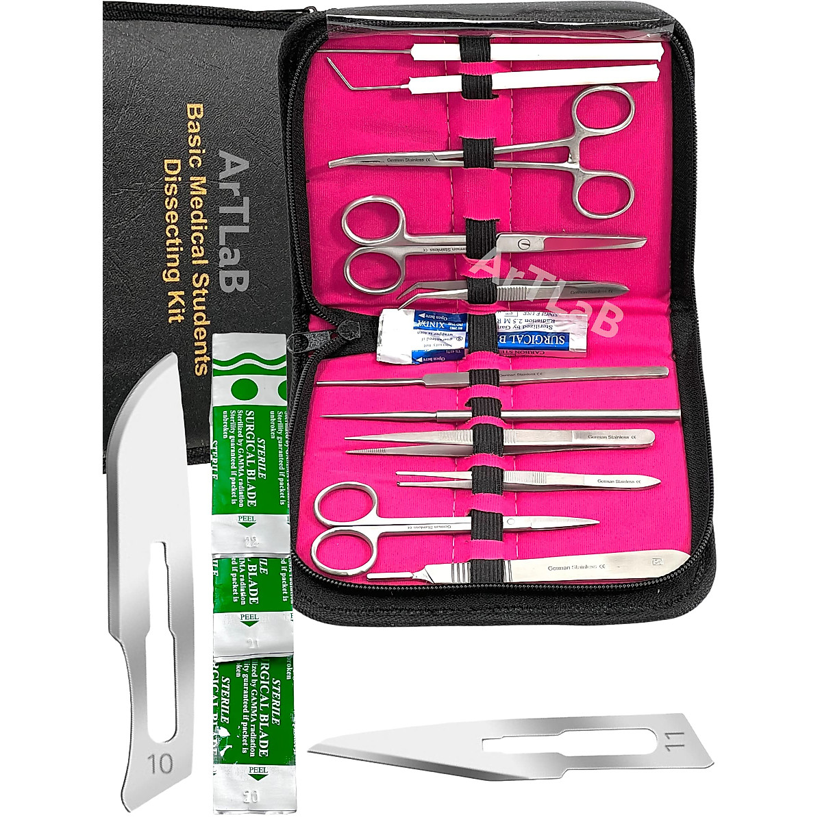 New Premium Stainless Steel Biology Lab/Anatomy/Medical Student Dissection Kit Set - Scalpel Knife Handle,Blades, Forceps, Scissors and Tweezers- Student Use and Veterinary (Set of 27 Each)