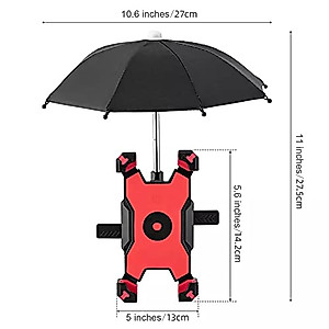 Phone Holder for Bike with Mini Sunshade Umbrella Bicycle Handlebar Phone Mount Rainproof Bicycle Phone Stand Clip-red