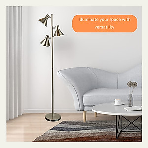 LIGHTACCENTS 3 Light Brushed Nickel Floor Lamp with 3 Adjustable Reading Room Lights - Tree Style Standing Lamp with Adjustable Lights - Floor Standing Pole Light - Living Room Lamp (Brushed Nickel)