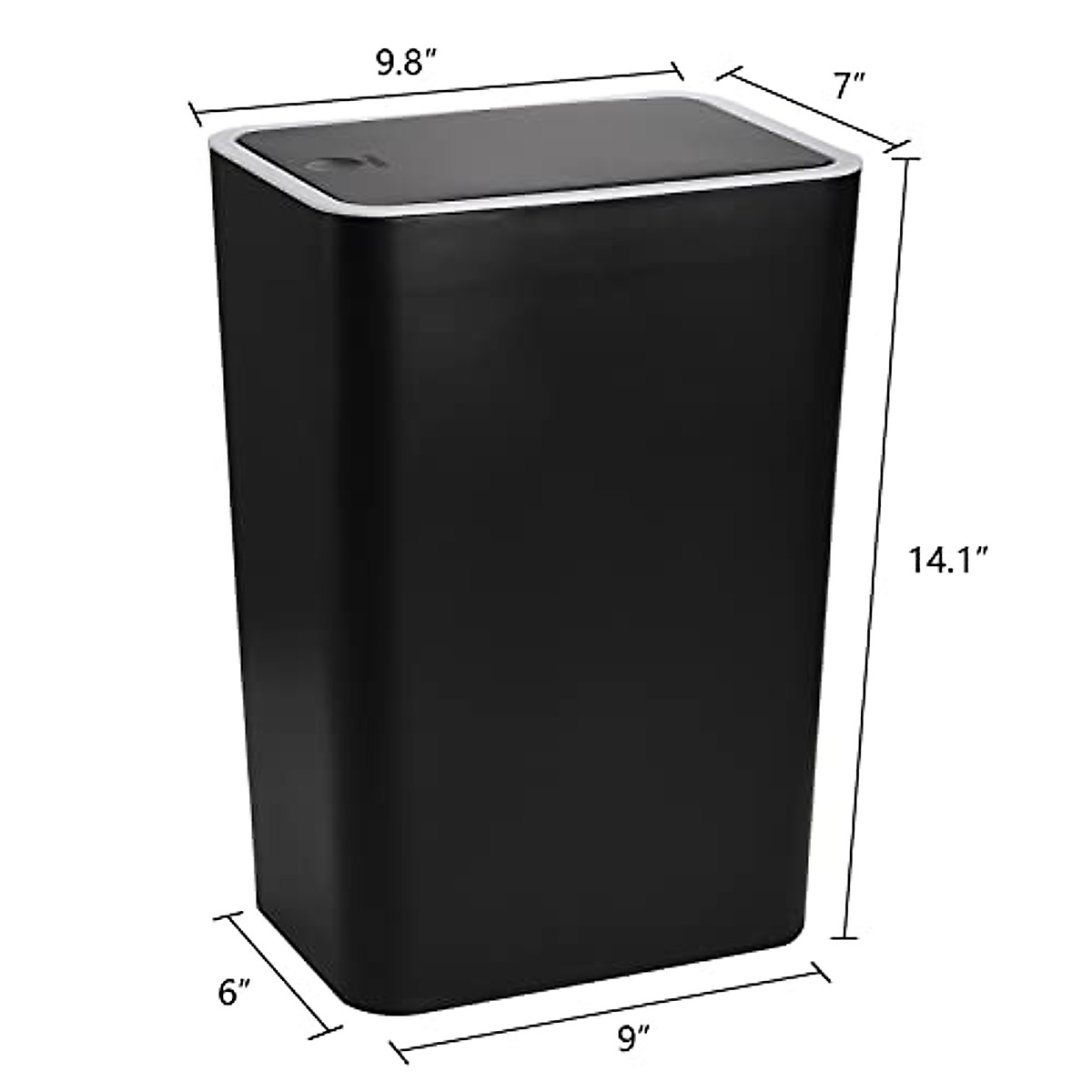 Fasmov Trash Can, 2 Pack 15 Liter / 4 Gallon Plastic Garbage Container Bin with Press Top Lid, Waste Basket for Kitchen, Bathroom, Living Room, Office, Narrow Place (Gray + Black)