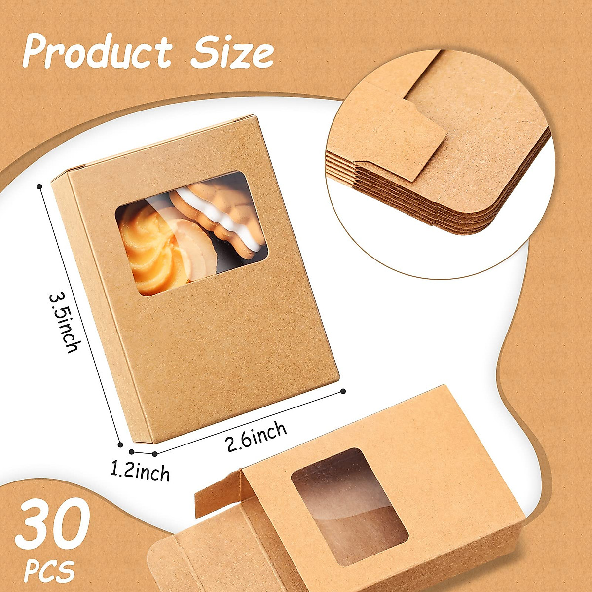 30 Pieces Soap Packaging Boxes Paper Soap Box Kraft Soap Box with Window Rectangle Window Gift Box for Homemade Soap Making Supplies Party Favor Treats Wrapping Packaging, 3.5 x 2.6 x 1.2 Inch (Brown)