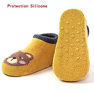 6 Pairs Baby Anti Slip Non Skid Low Cut Socks No-Show Infant Cotton Cartoon Warm Slippers Floor Boat Ankle Socks (Animal style A, 12-36 month)