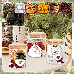 JarThenaAMCS 3Pcs Christmas Glass Storage Jars with Airtight Lid Santa Snowman Reindeer Decorative Canisters Sets for Winter Xmas Home Kitchen Countertop
