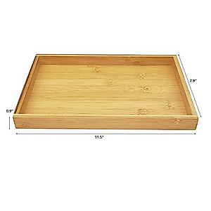 Bamboo Vanity Tray Bathroom Wooden Tray Makeup Counter Tray Wood Serving Tray for Bathroom Home Decor Holds Cosmetics, Perfume, Tissues, Candles, Towels, Soap, 11.5 x 7.9 x 0.9 inch