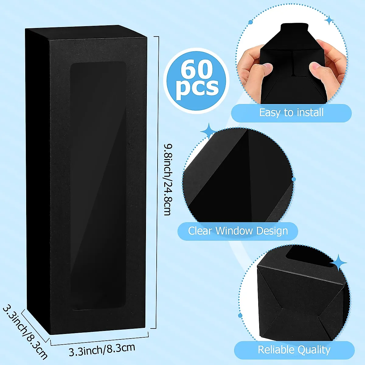 Perkoop 60 Pcs Gift Boxes for Sublimation Tumbler Transparent Tumblers Boxes Exhibition Box with Window for 12oz 20oz 30oz Heat Press Sublimation Blanks Skinny Tumbler Gift Wrapping(Black)