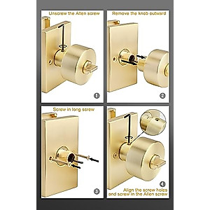 goldenwarm Keyed Alike Gold Door Knob with Deadbolt, Square Contemporary Brushed Gold Exterior Door Lock Set with Deadbolt, Heavy Duty Brass Front Entry Door Locksets with Deadbolt(1 Pack)